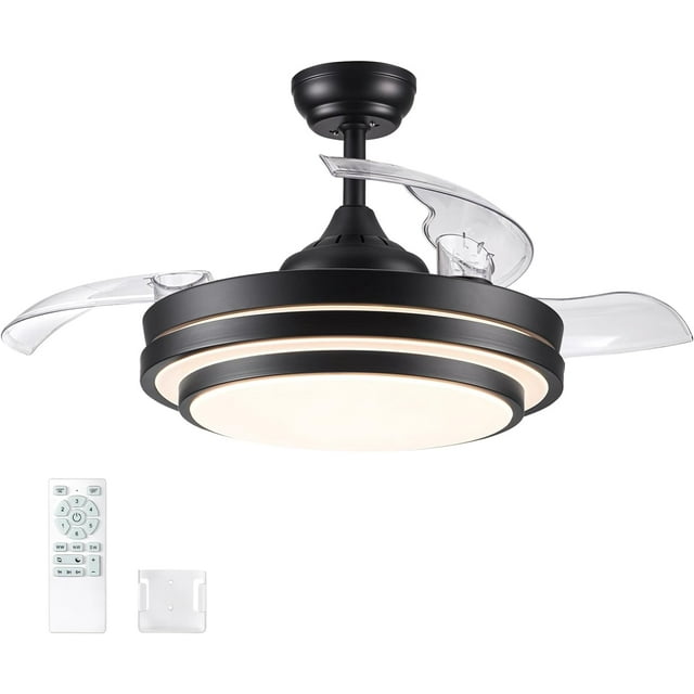42 Inch Retractable Ceiling Fan with Lights Remote Control, Quiet ...