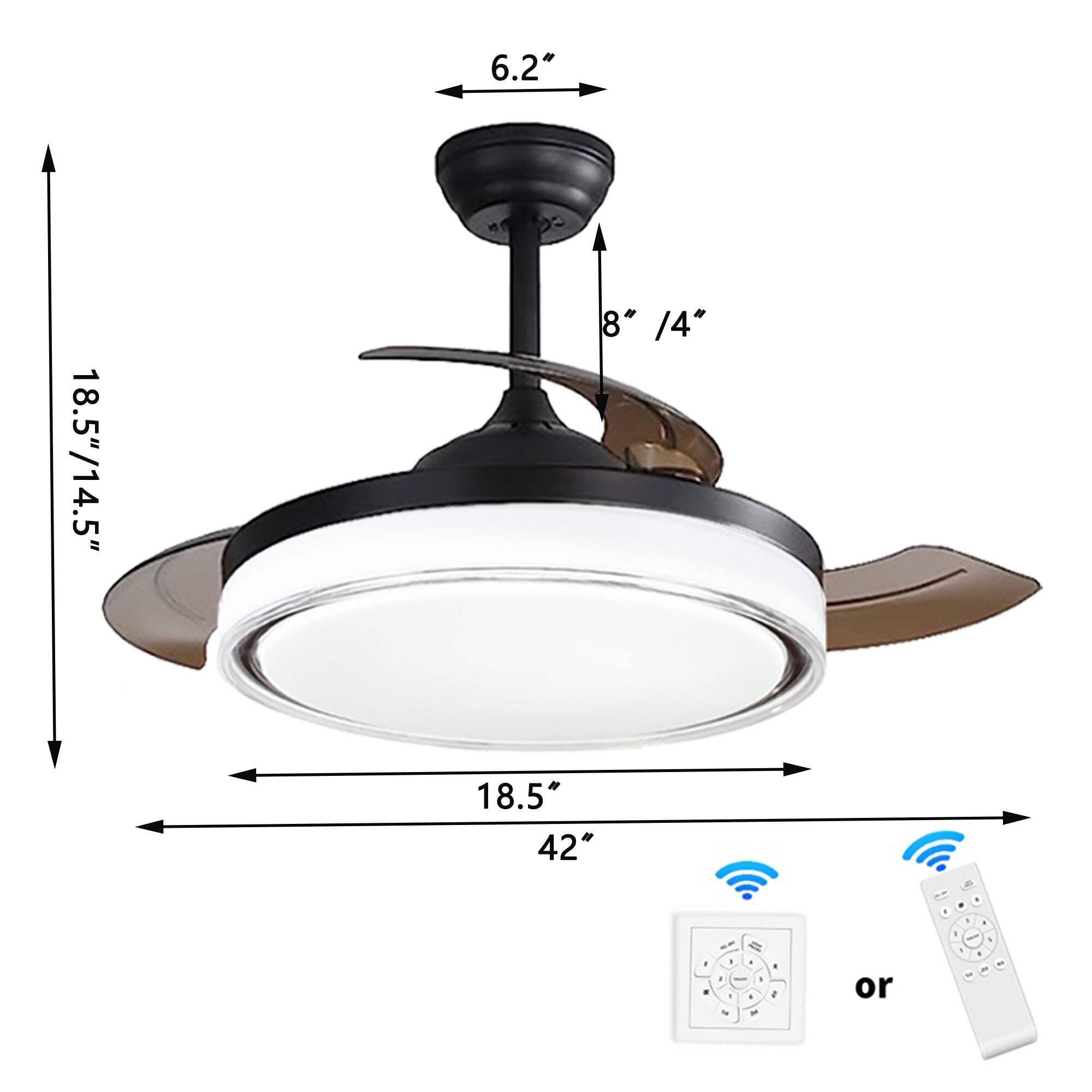 42 Inch Retractable Ceiling Fans With Lights Remote Control,Fandelier ...