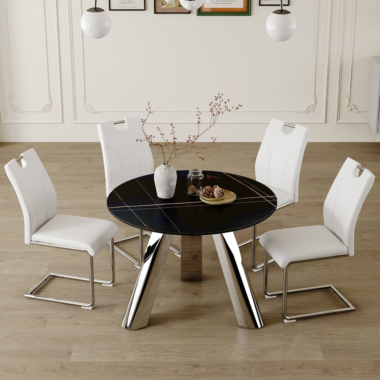 42 Inch Round Dining Table Set for 4, Modern Small Kitchen Coffee Table ...