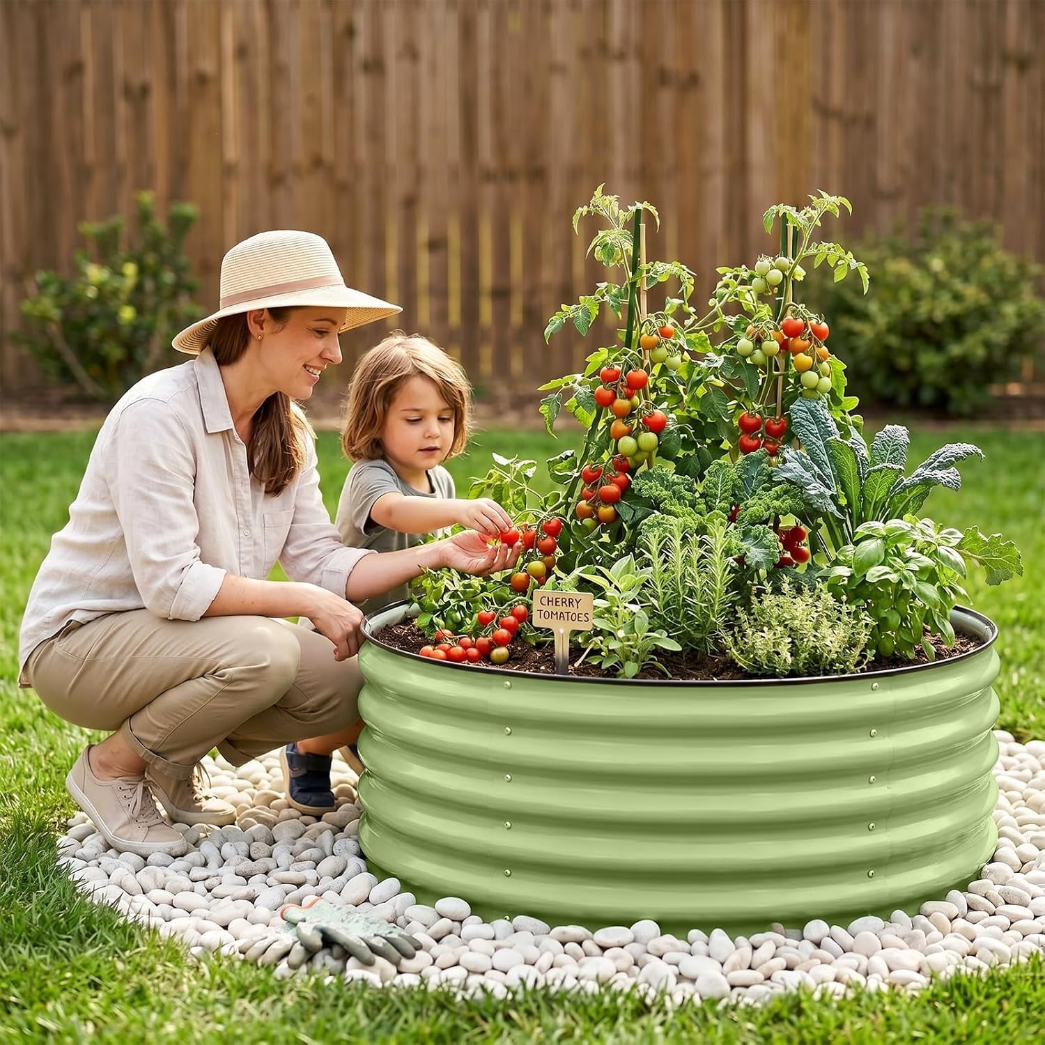 42 Inch Round Raised Garden Bed Planter, 17 Inch Tall Galvanized Metal ...