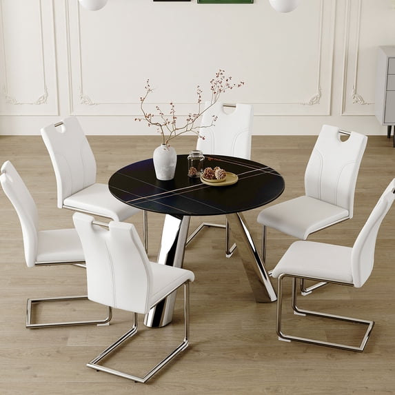 42-Inch Round Table and 6-Chair Dining Set | Suitable for Homes, Hotels ...