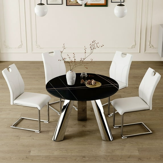 42-Inch Round Table Set with 4 Chairs | Appropriate for Modern Homes ...
