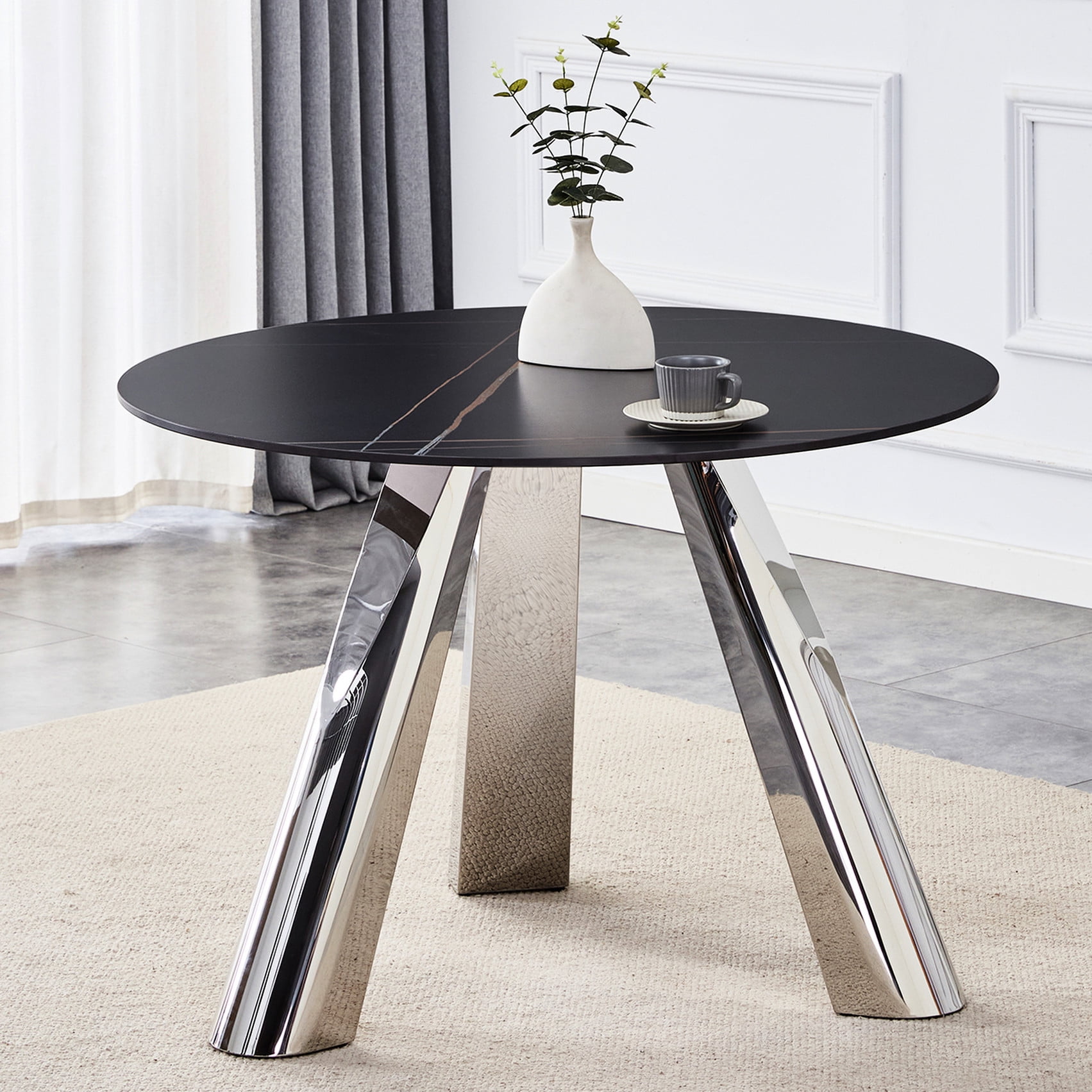42-Inch Round Table, Sintered Stone and Stainless Steel | Sturdy ...