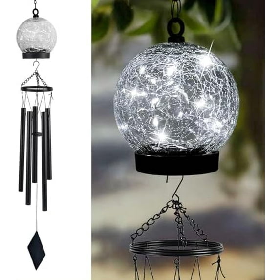 42 Inch Solar Glass Ball Wind Chimes with Cool White LEDs - Walmart.com
