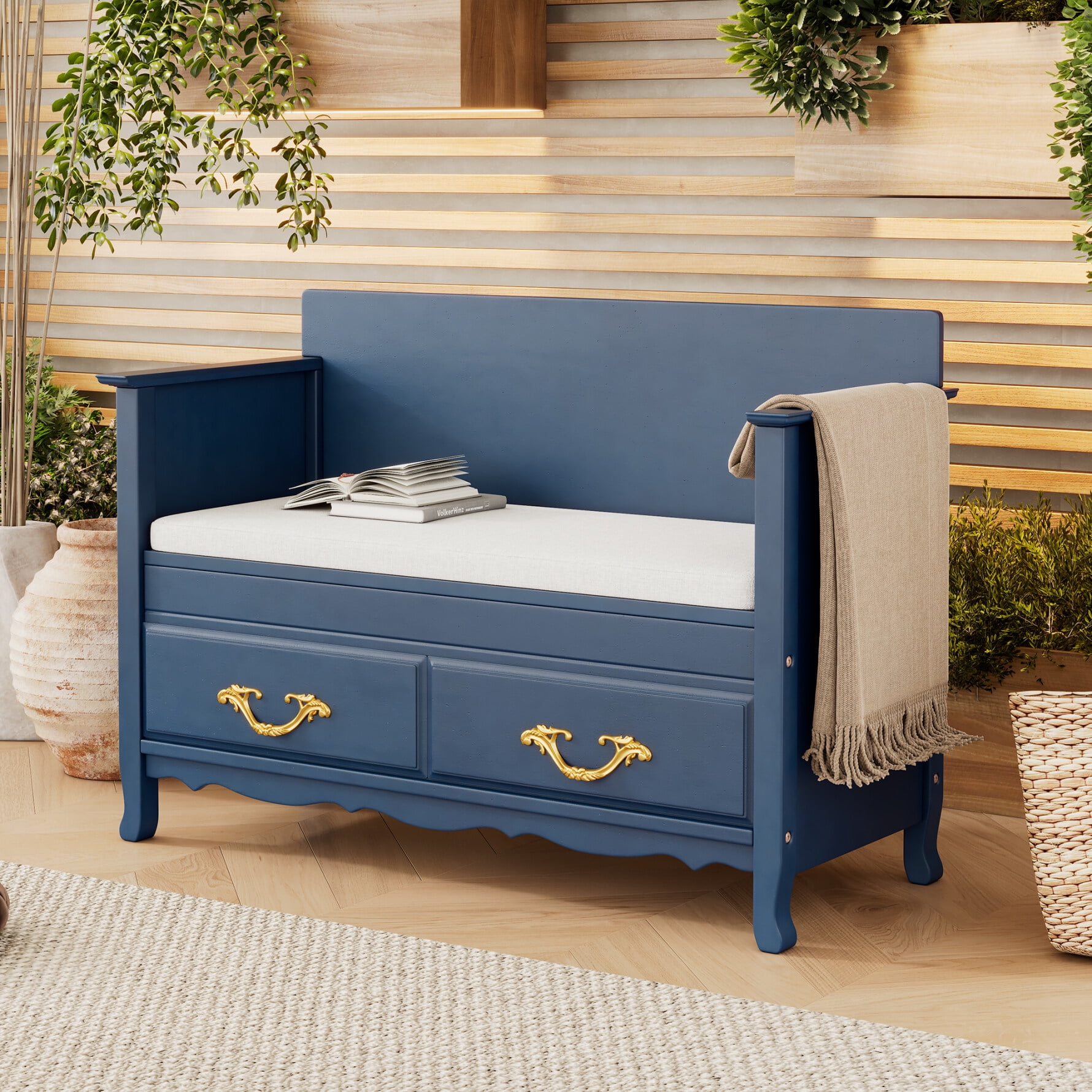 42-Inch Storage Bench with Hidden Shoe Storage & Removable Cushion ...