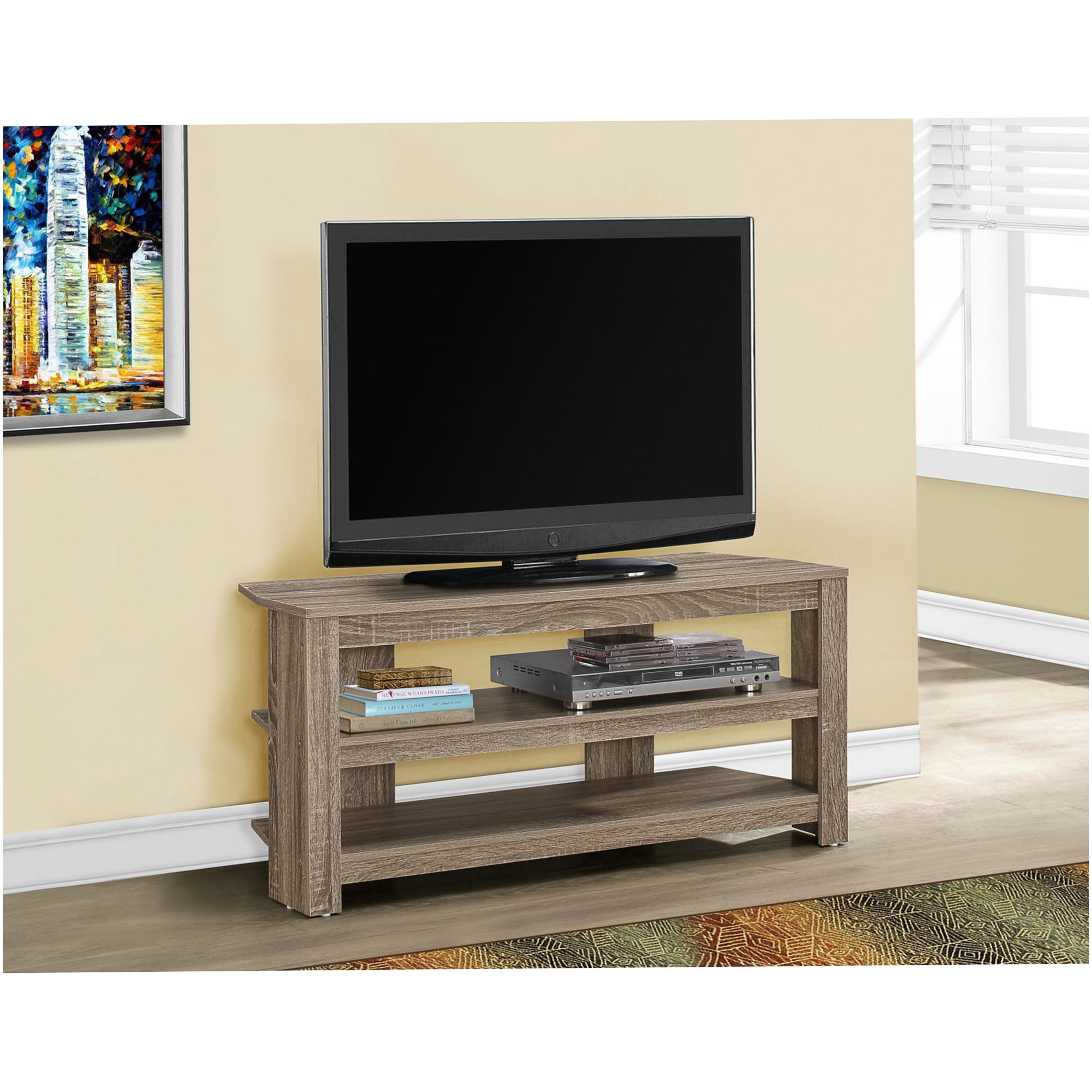 42 Inch Taupe TV Stand Console with Storage Shelves, Modern Media ...
