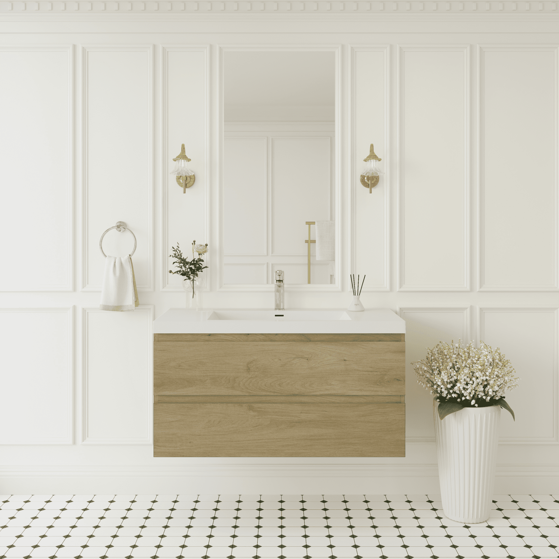 42-Inch Wall-Mounted Bathroom Vanity with Sink, Floating Storage ...