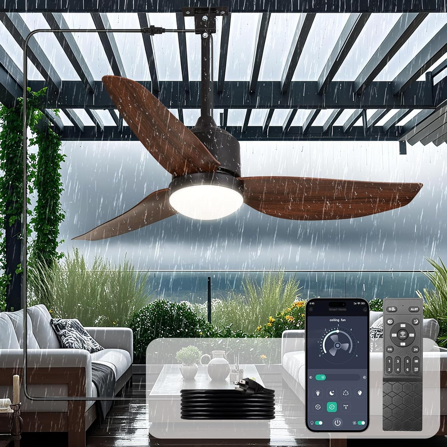 42-Inch Waterproof Outdoor Ceiling Fan with Light, Remote & App Control ...