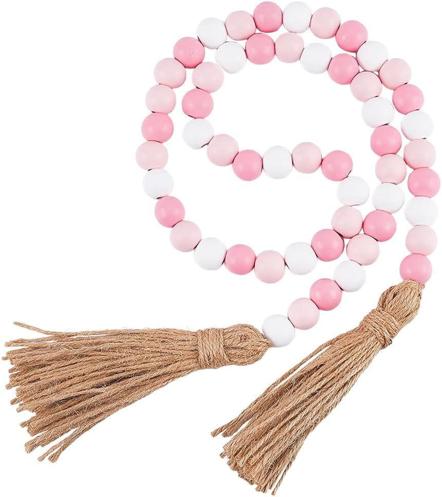 42 Inch Wood Bead Garland Decor Rustic Country Farmhouse Boho Home Pink ...