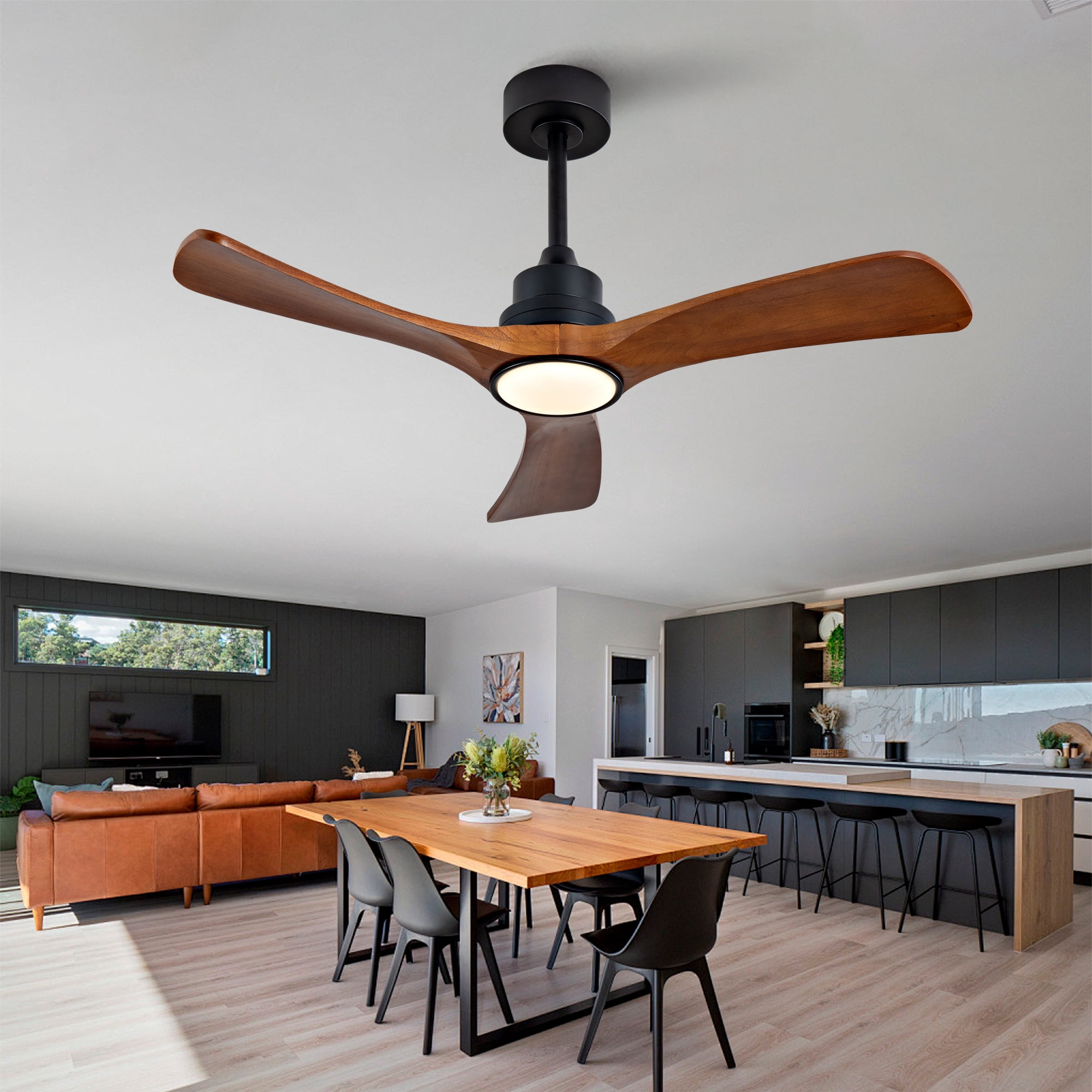 42 Inch Wood Ceiling Fan With 3 Solid Wood Blades Remote Control ...