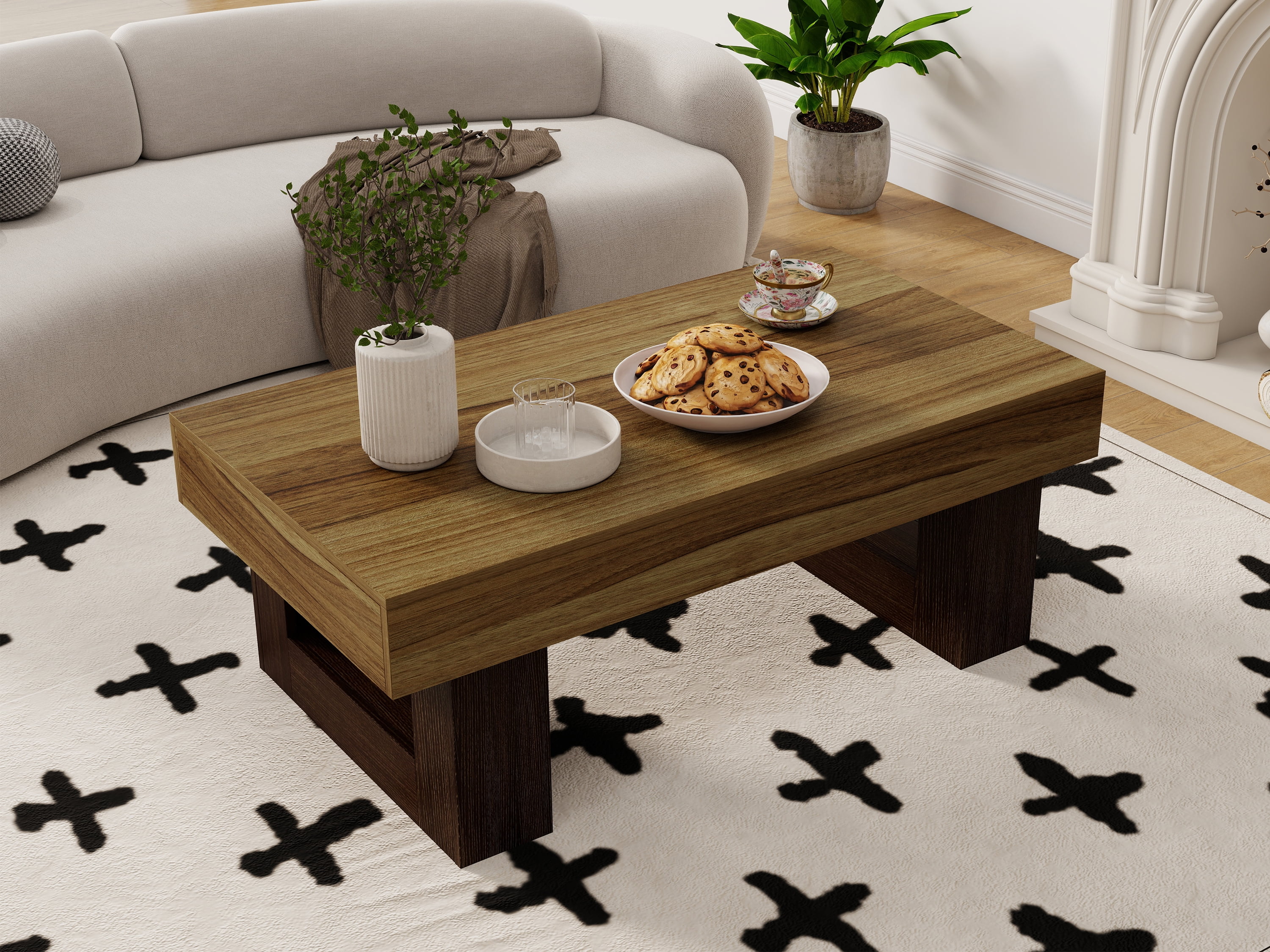 42 Inch Wood Rectangular Coffee Table All MDF Farmhouse Accent Center ...