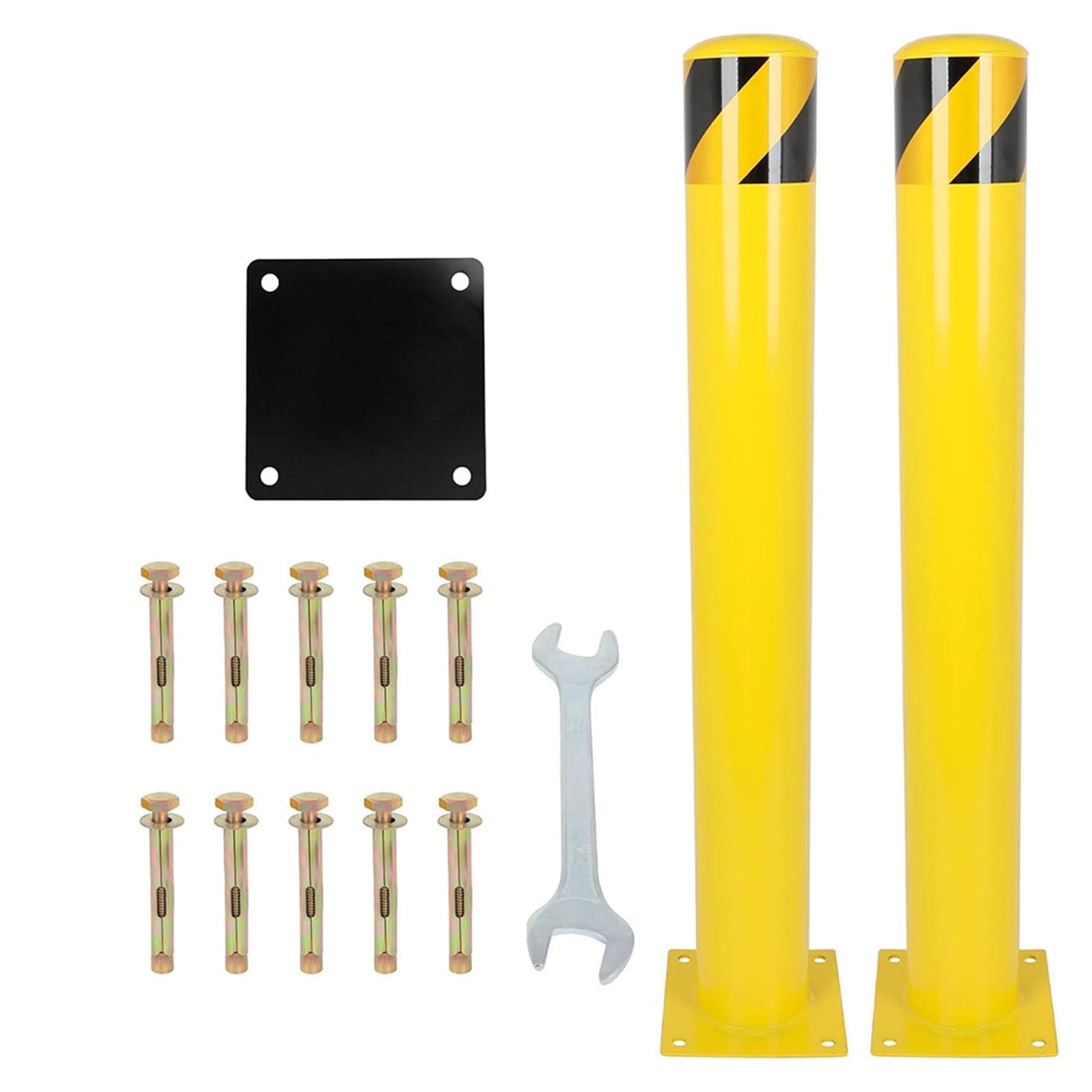 42-Inch Yellow Safety Bollard, 2-Pack Carbon Steel Security Post with ...