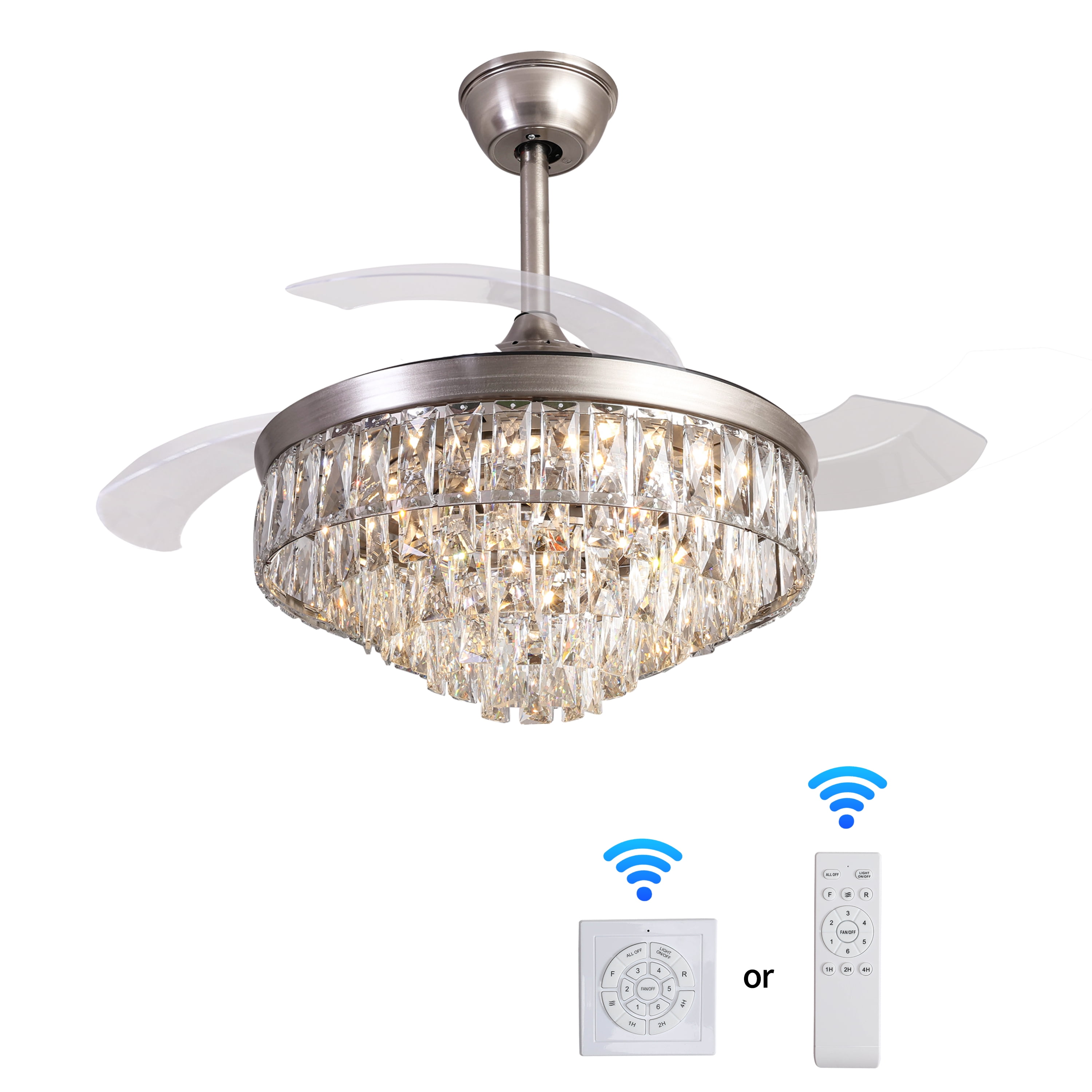 42 Inches Crystal Ceiling Fan Silver Crystal Ceiling Fan Chandelier ...