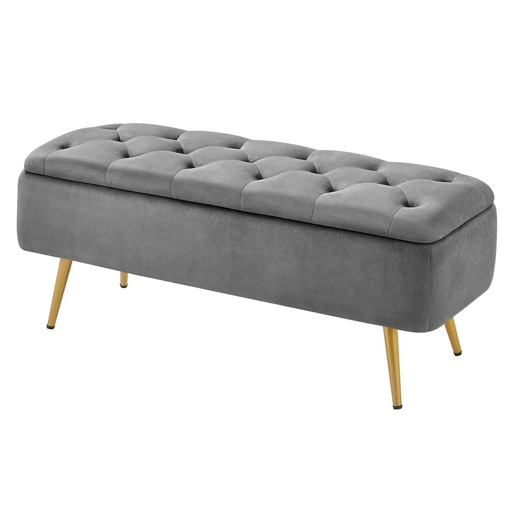 42 Inches Storage Bench With Storage Folding Polyester Boucle Bench