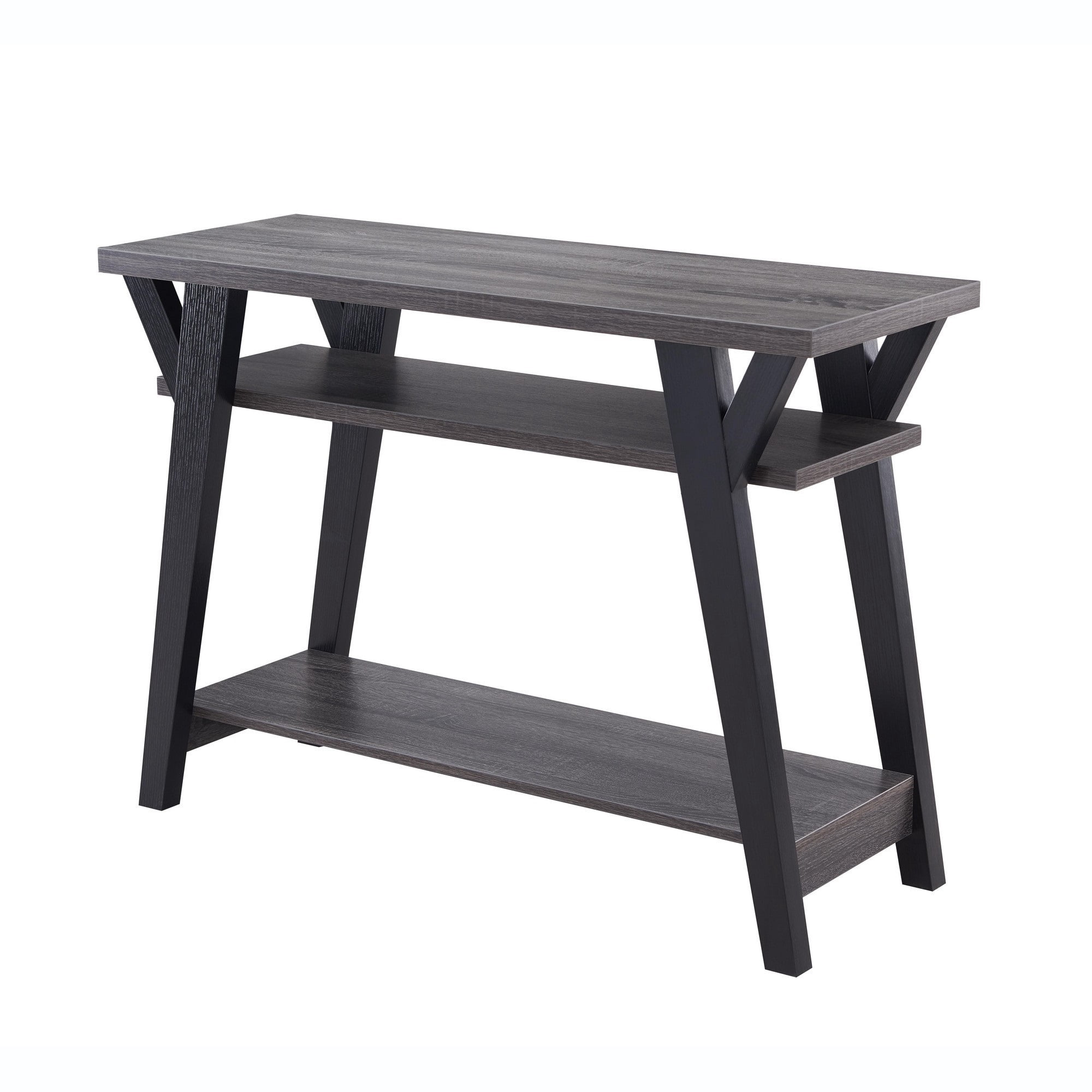 42 Inches Wooden Console Table with 2 Bottom Shelves, Gray - Walmart.com