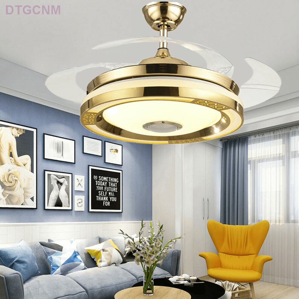 42'' Modern LED Flush Living Room Retractable Blades Chandelier Ceiling ...