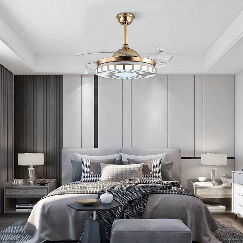 42" Invisible Ceiling Fan Light 4 Blades LED Dimmable Chandelier Fan ...