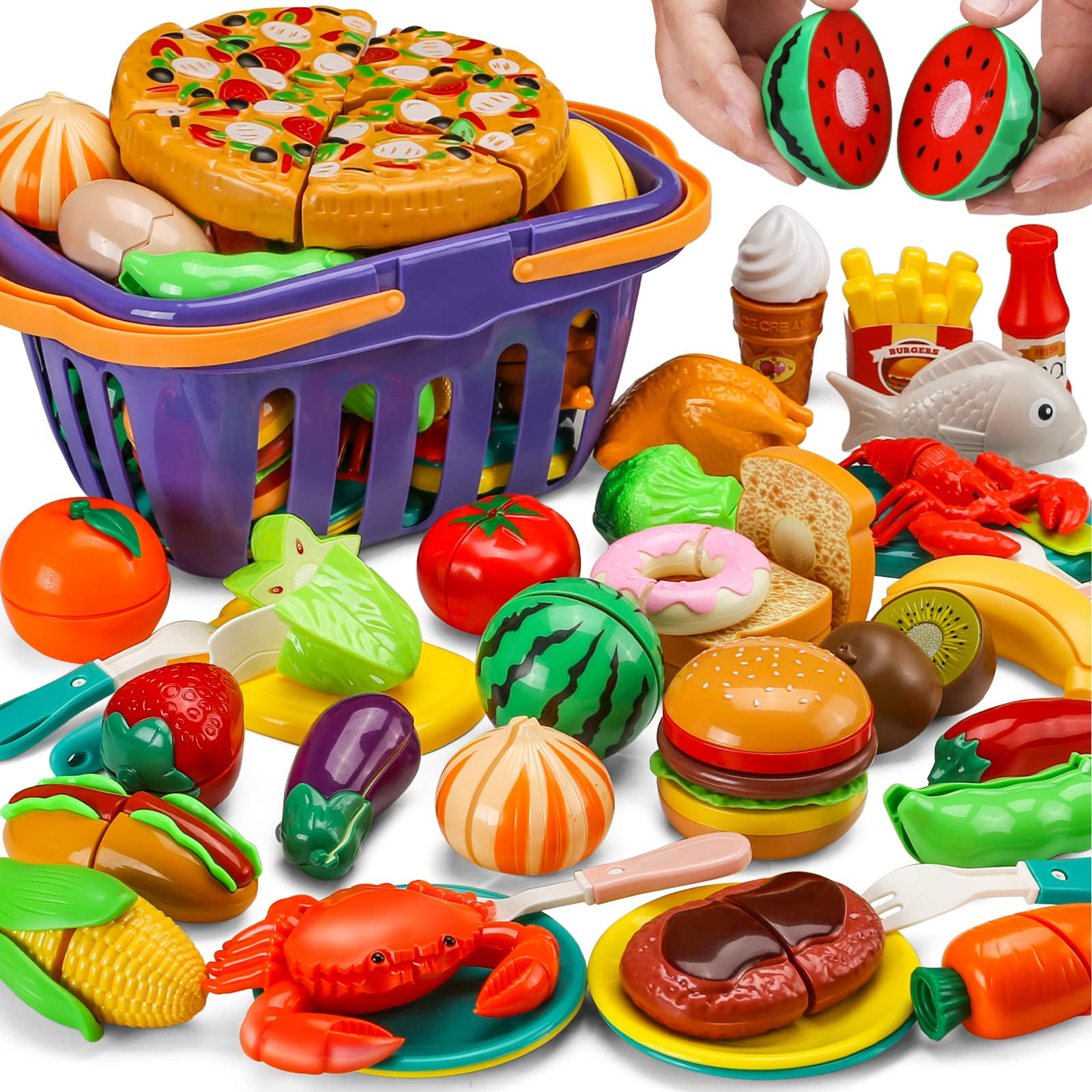 42 Items 87 Pcs Cutting Play Food Toy For Kids Kitchen Set,Pretend ...