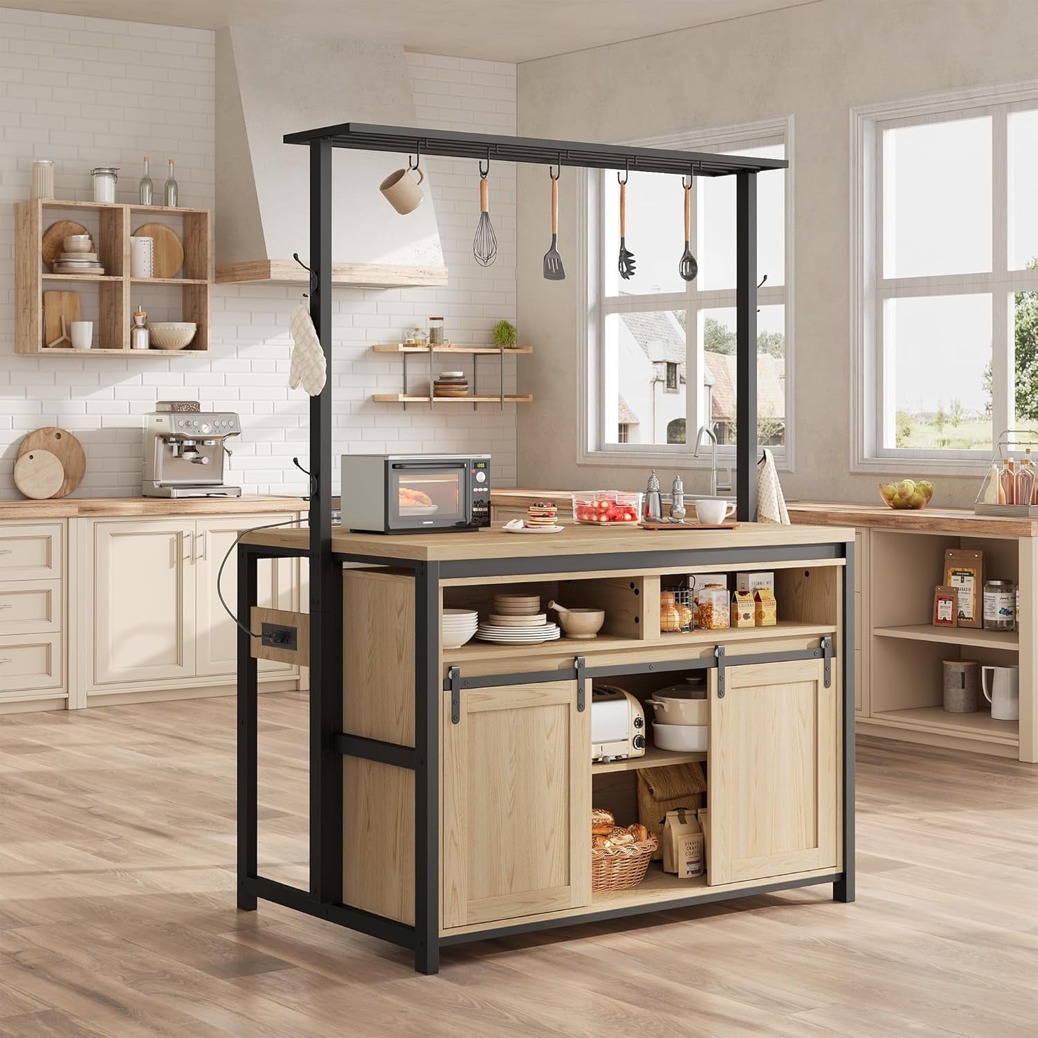 42" Kitchen Island Storage Sideboard with Sliding Barn Door, Table ...
