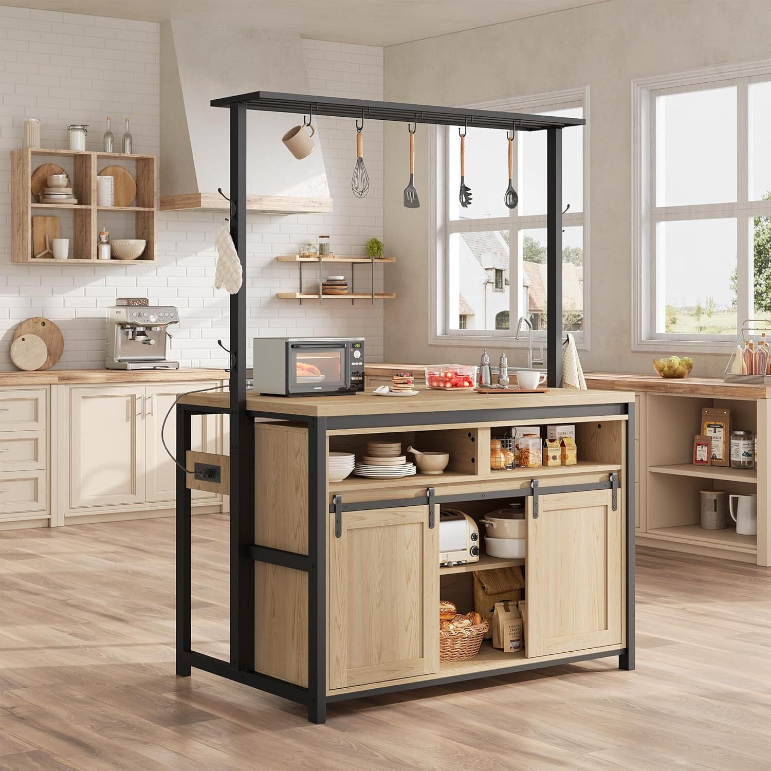 42" Kitchen Island Storage with Sliding Barn Door Table Island Kitchen ...