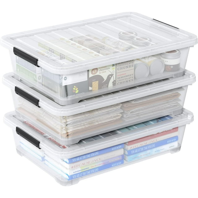 42 L 3 Packs Clear Plastic Under Bed Storage Container with Lid and ...