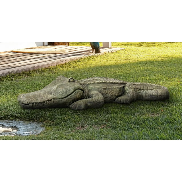 42" L Concrete Crouch Crocodile Statue - Swamp Beast Lawn Alligator ...