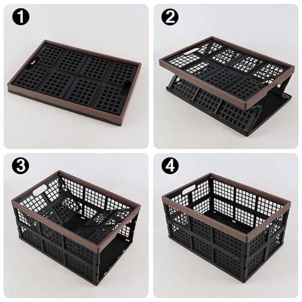 42 L Large Folding Utility Crates Plastic, 3 Packs Stackable Storage ...