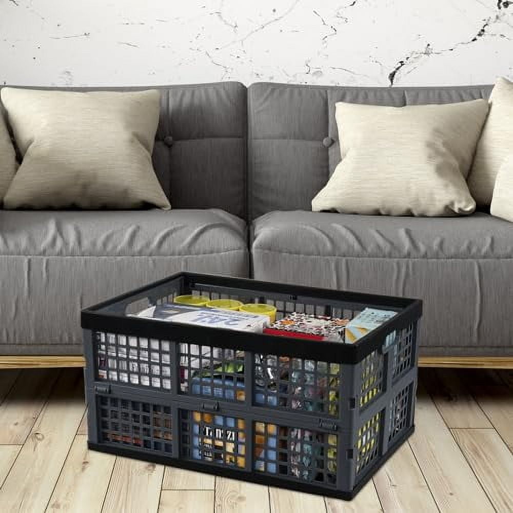 42 L Large Plastic Folding Storage Crates, Stackable Collapsible ...