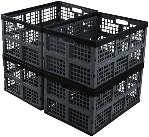 42 L Large Plastic Folding Storage Crates, Stackable Collapsible ...