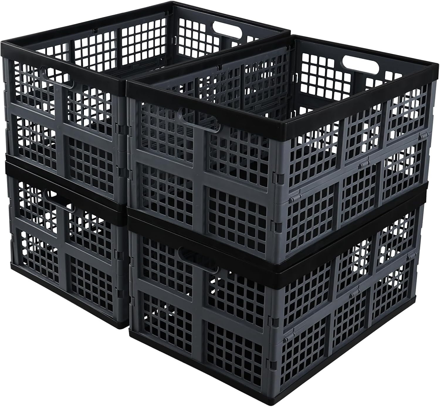 42 L Large Plastic Folding Storage Crates, Stackable Collapsible ...