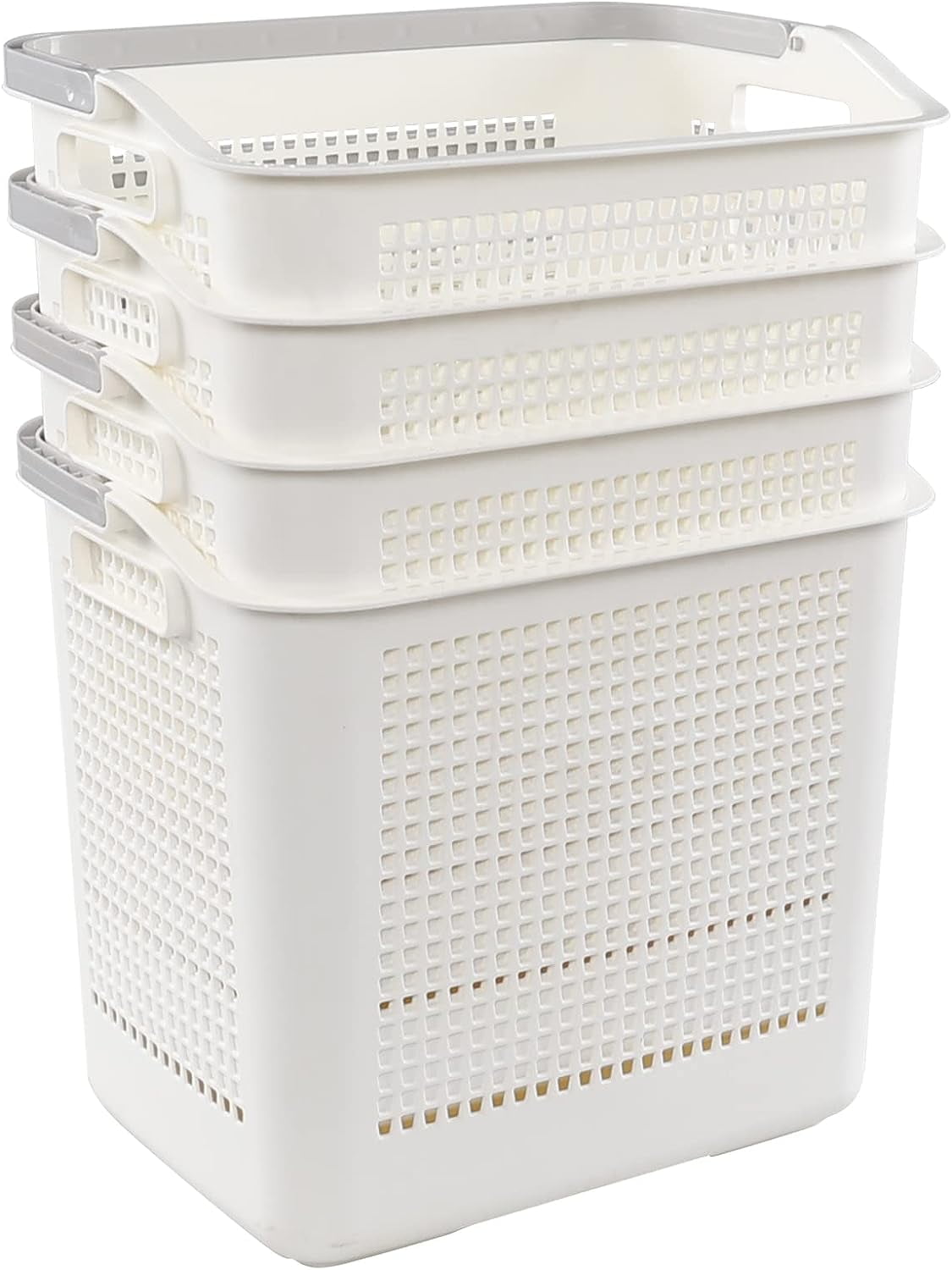 42 L Plastic Laundry Baskets with Handles, White Plastic Hamper for ...
