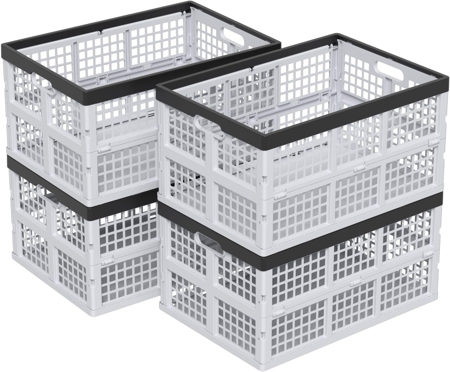 42 L Plastic Stackable Collapsible Storage Crate, 4-Pack Stacking ...