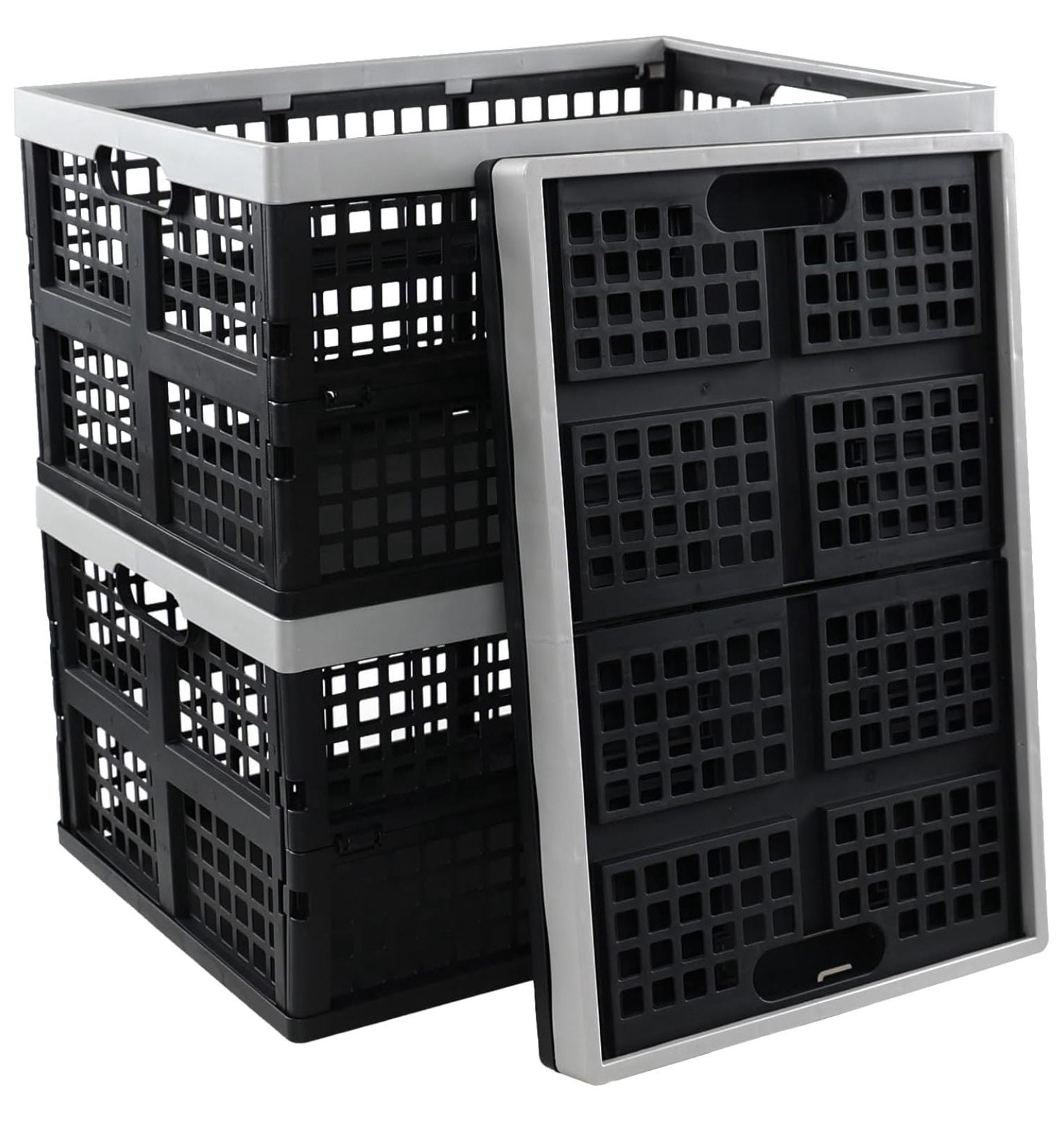 42 L Plastic Stackable Collapsible Storage Crates, Folding Milk Crates ...