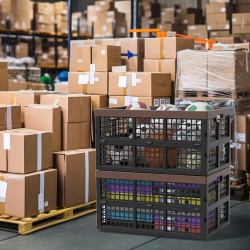42 L Stacking Collapsible Storage Crates, Large Plastic Folding Crates ...