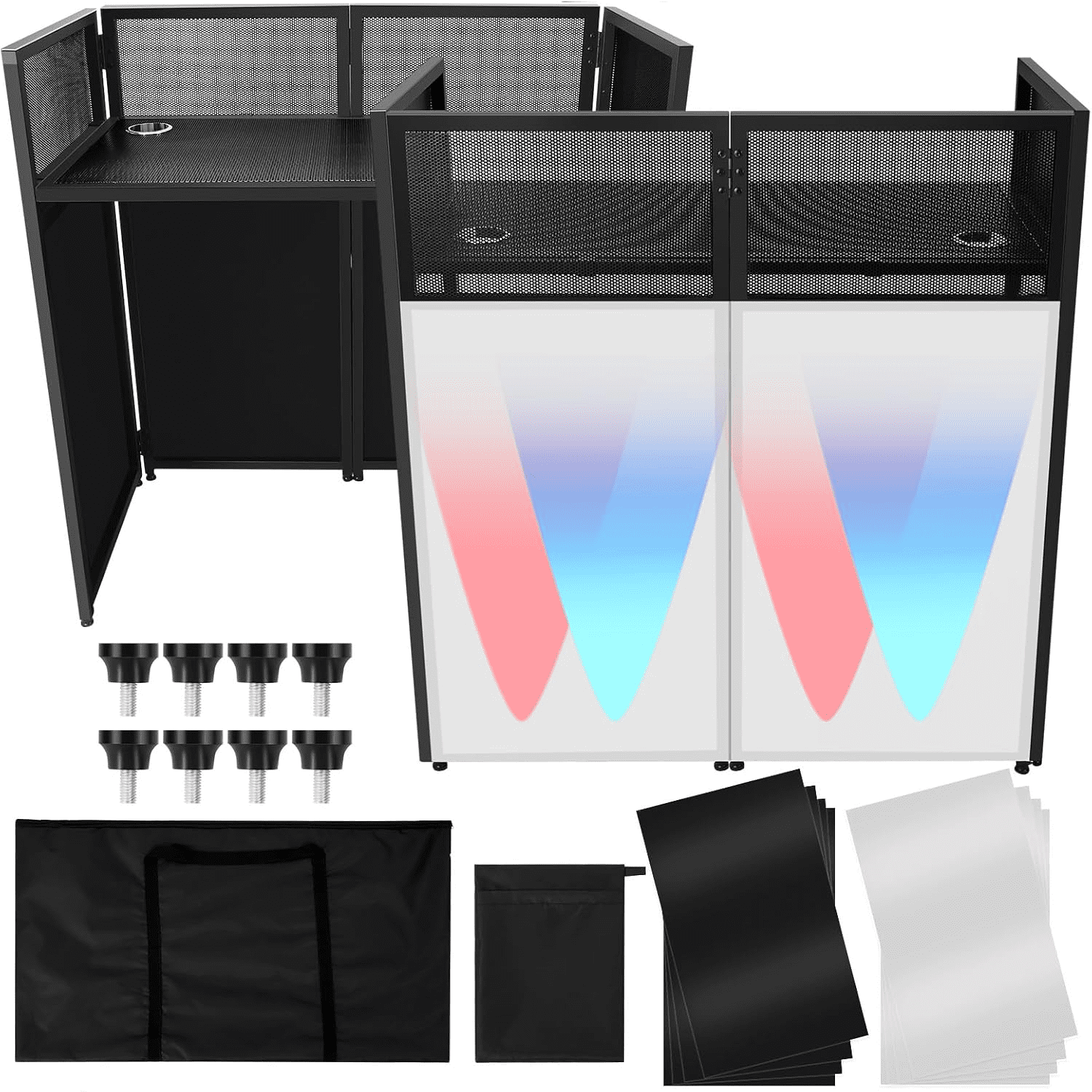 42"L x 21"W Portable DJ Booth with Black and White Lighting Scrims DJ ...