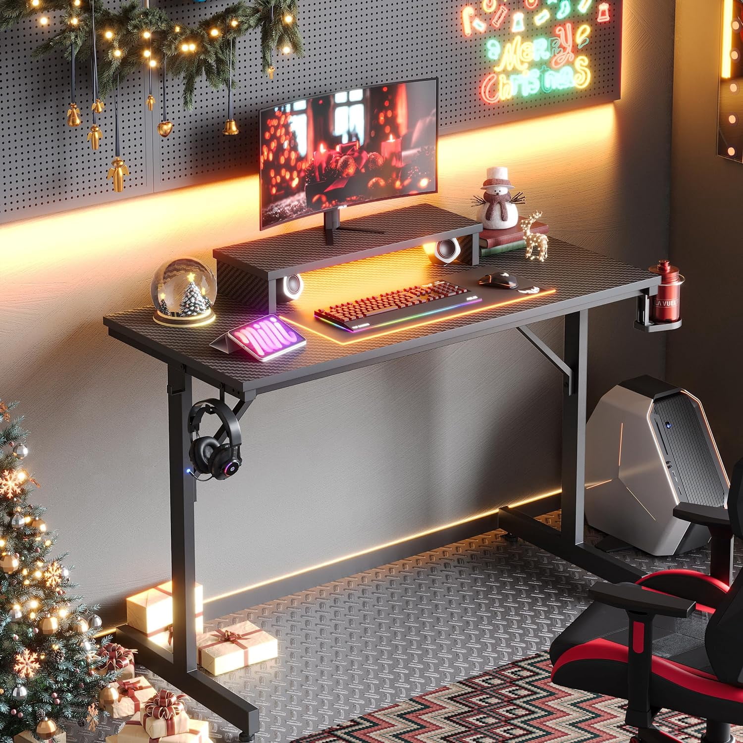 42" LED Gaming Desk - Monitor Stand - Cup Holder & Headset Hooks ...
