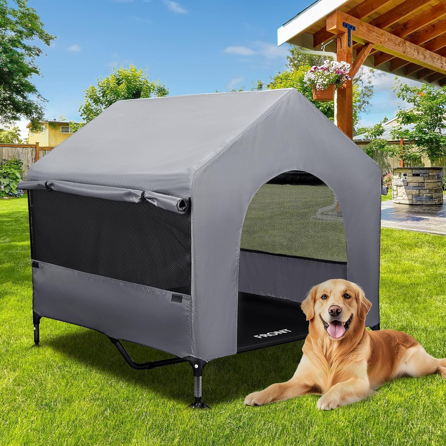 42" Large Dog House Outdoor Indoor with Breathable Mesh Windows ...