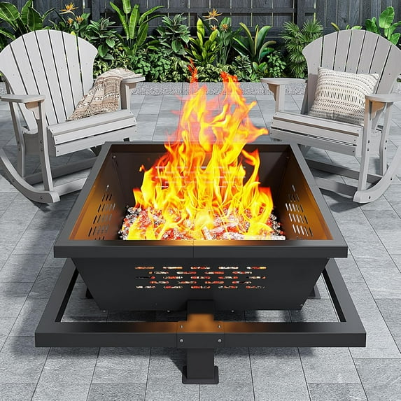42" Large Fire Pit, Square Outdoor Fire Pit with Pocker, Wood Burning ...
