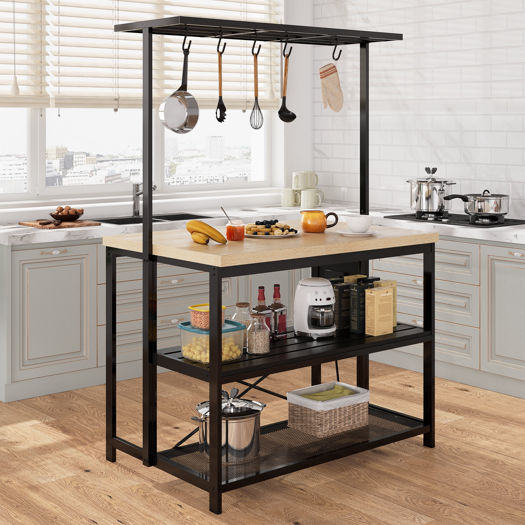 42''Large Kitchen Island Bakers Rack Microwave Oven Stand Shelf with 3 ...