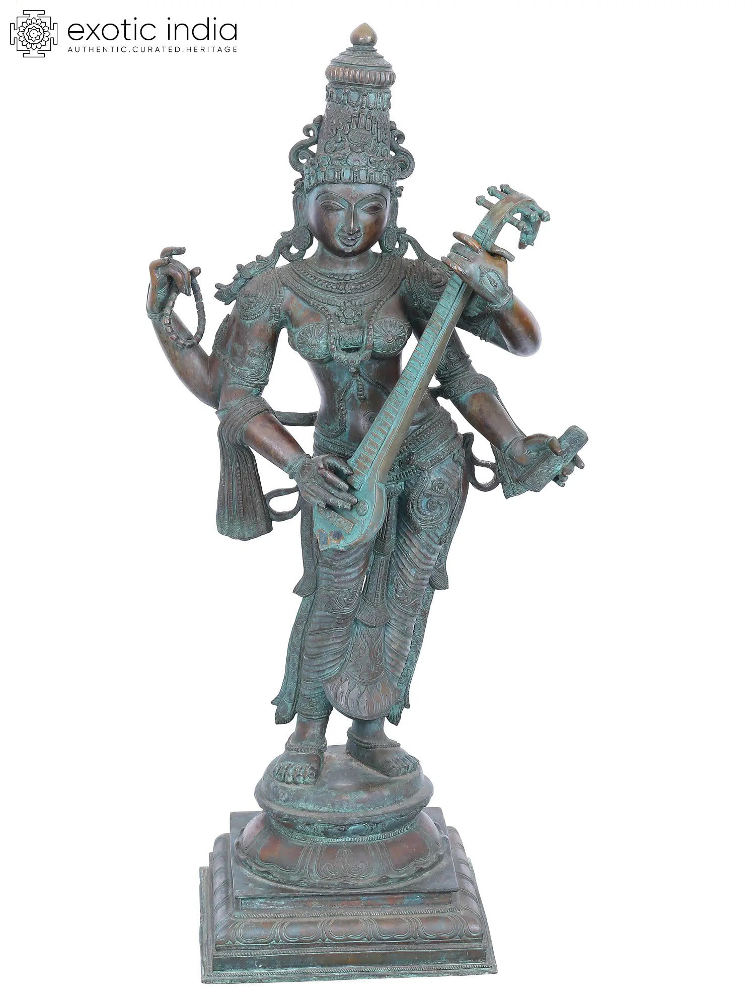 42" Large Standing Devi Saraswati Panchaloha Bronze Statue from ...