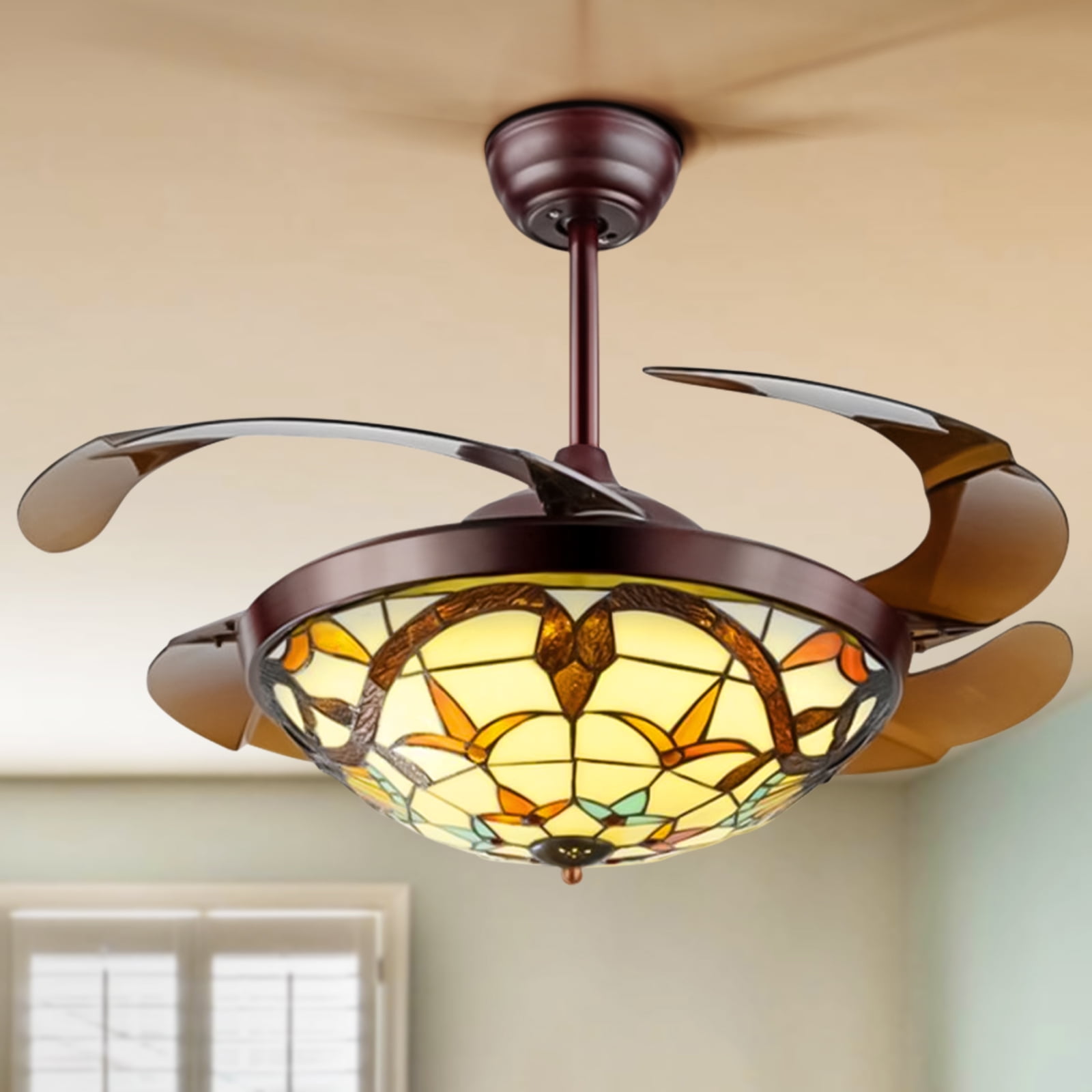 42 "Large chandelier ceiling fan with light, LED dimmable crystal ...
