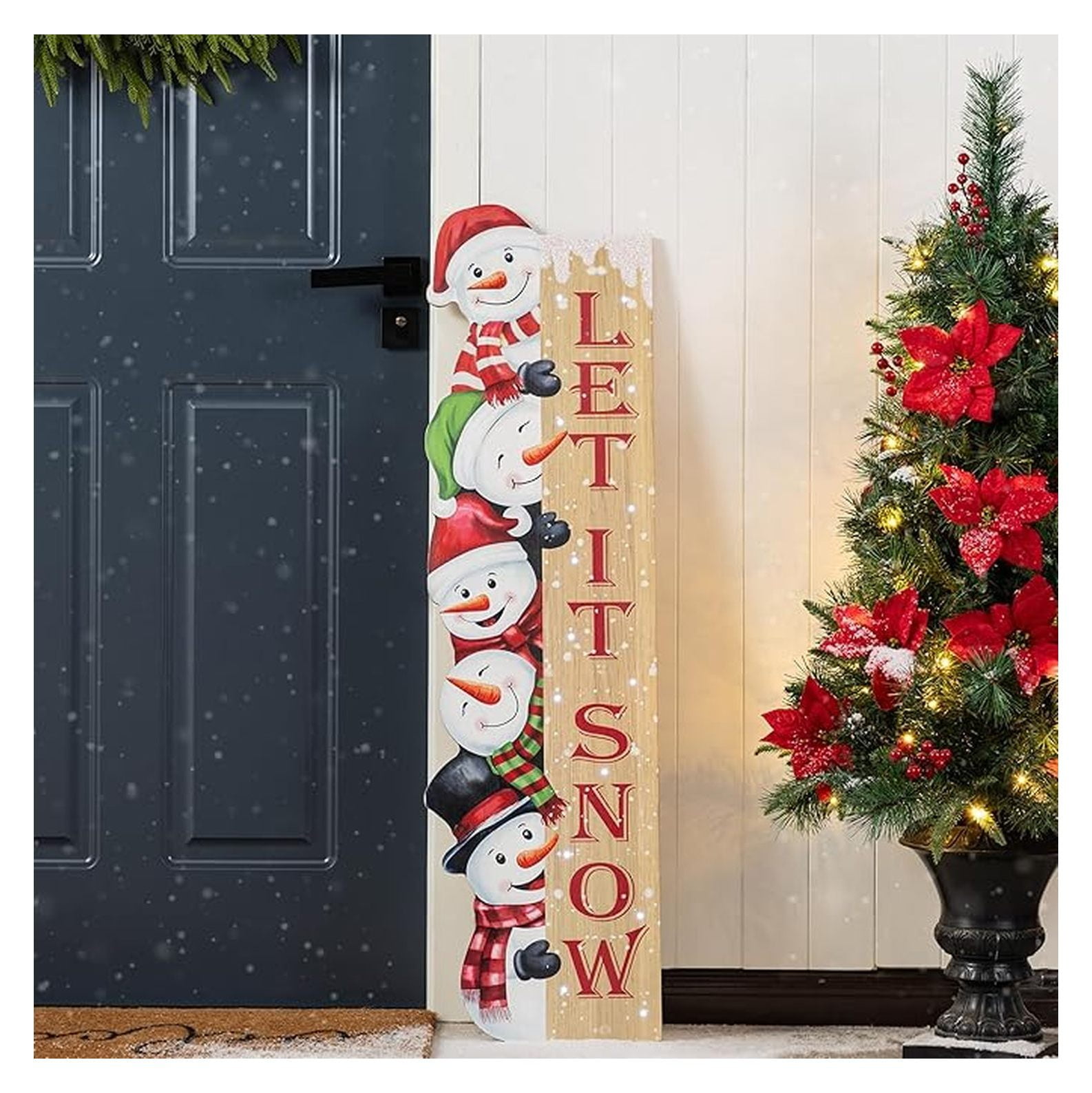 42'' Lighted Wooden Christmas Snowman Decor, LED Xmas Stack Snowman ...