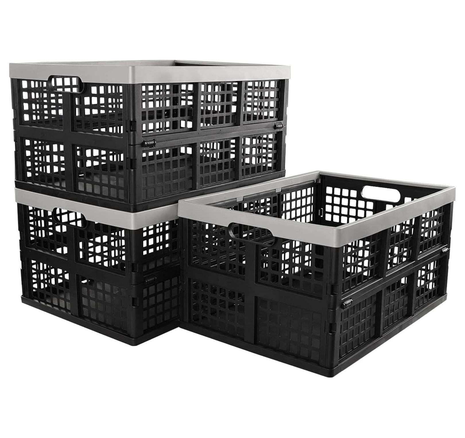 42 Liter Collapsible Storage Crates Plastic, Large Foldable Crates Set ...
