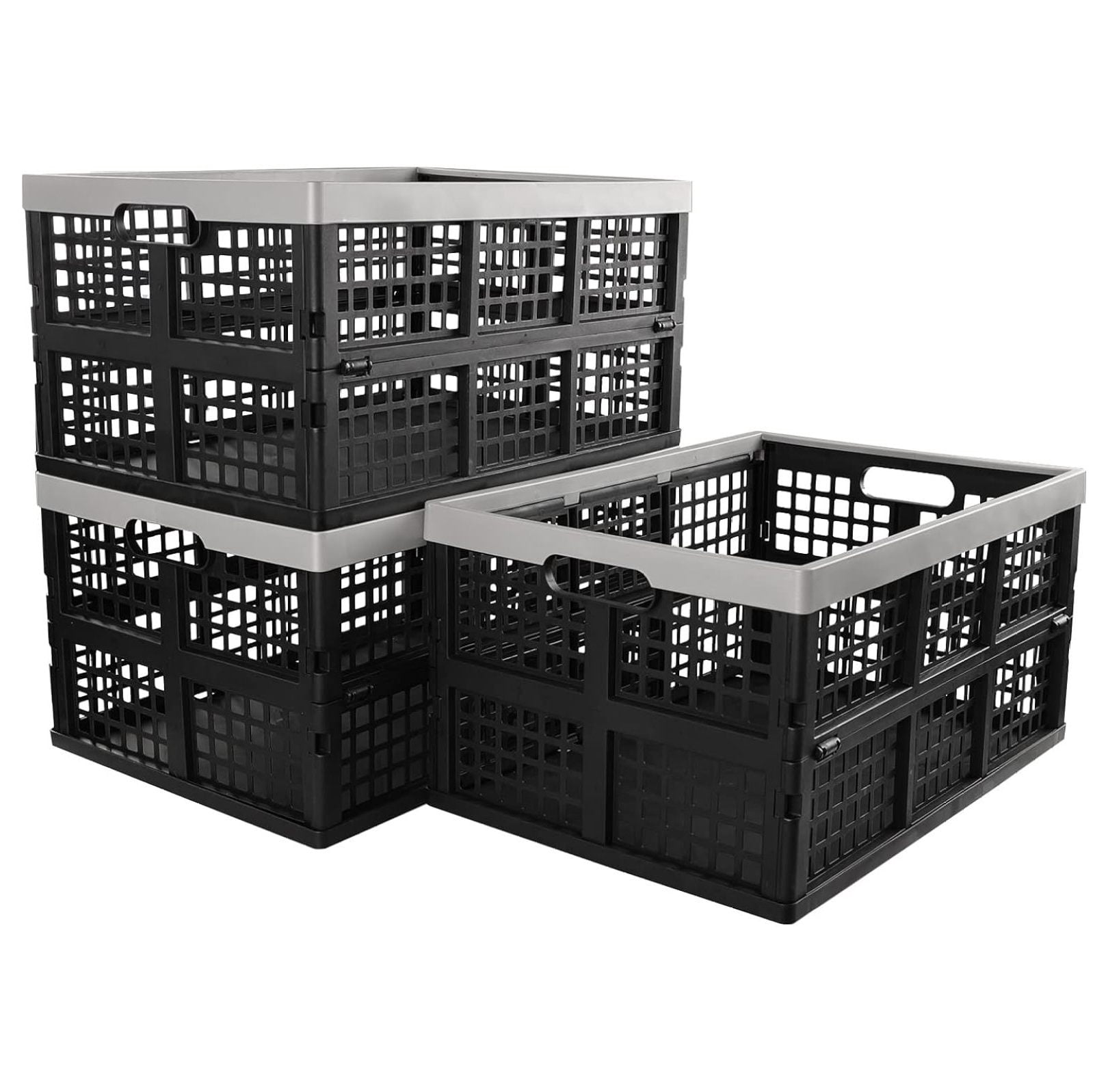 42 Liter Collapsible Storage Crates Plastic, Large Foldable Crates Set ...