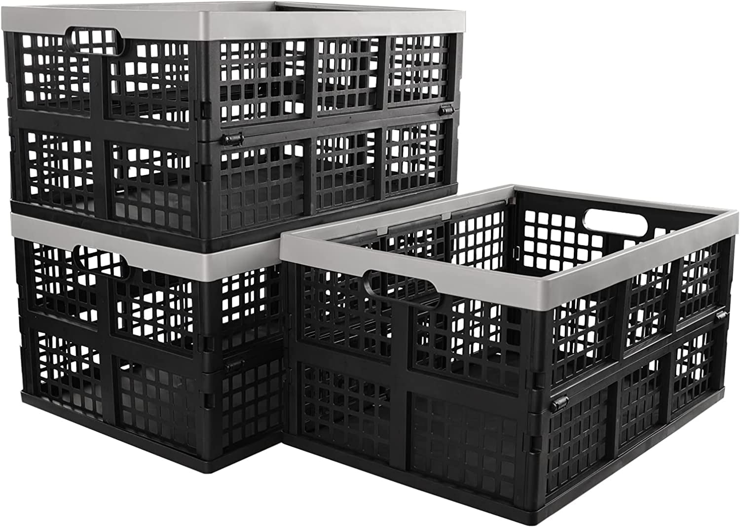 42 Liter Collapsible Storage Crates Plastic, Large Foldable Crates Set ...