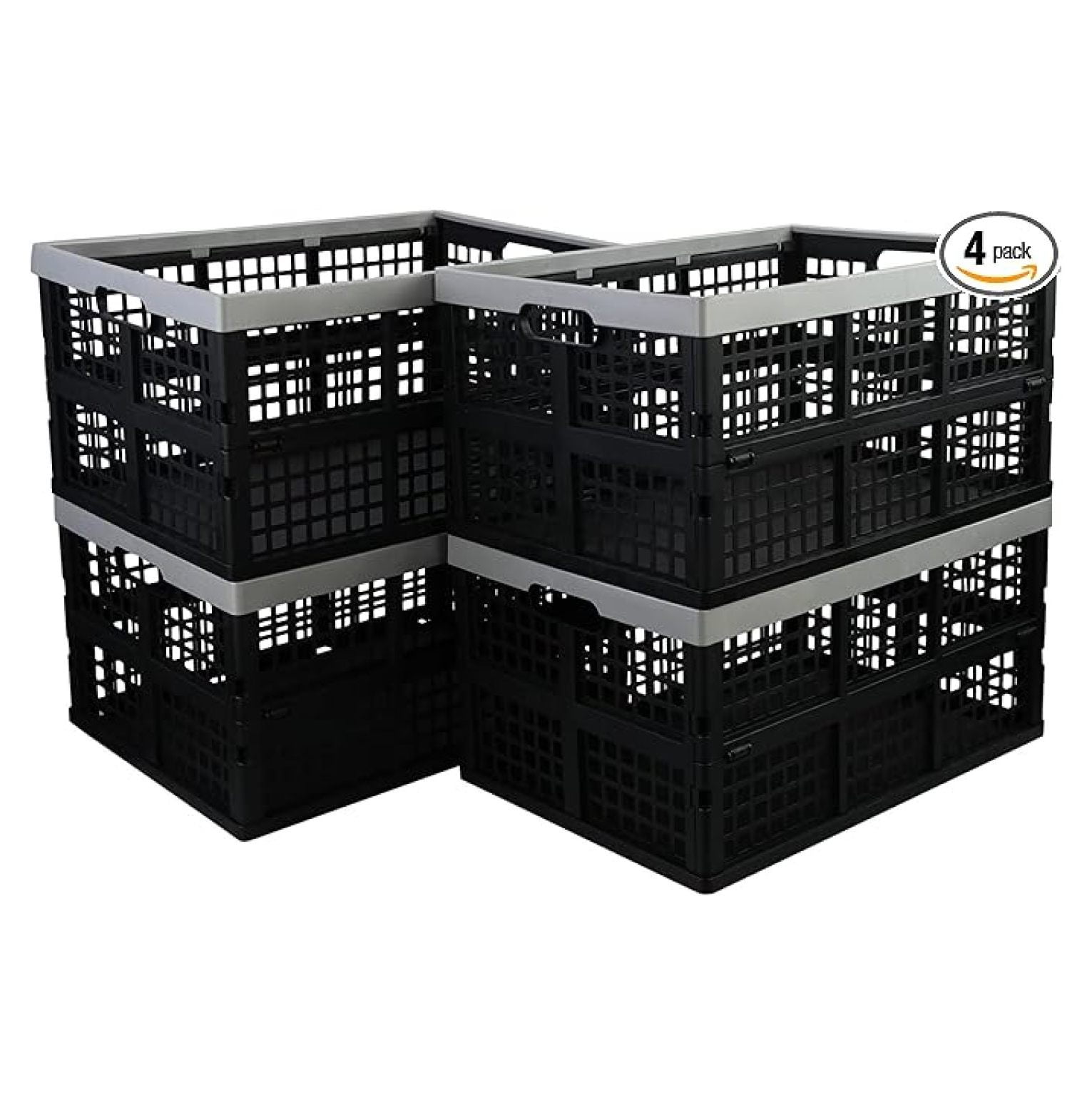 42 Liter Folding Crates Storage, Plastic Stackable Collapsible Crate, 4 ...