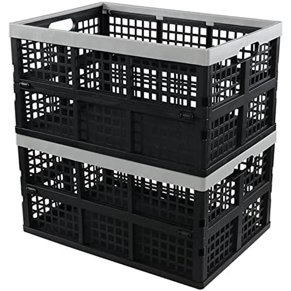 42 Liter Large Stackable Plastic Crate, Collapsible Storage Crate, 2 ...