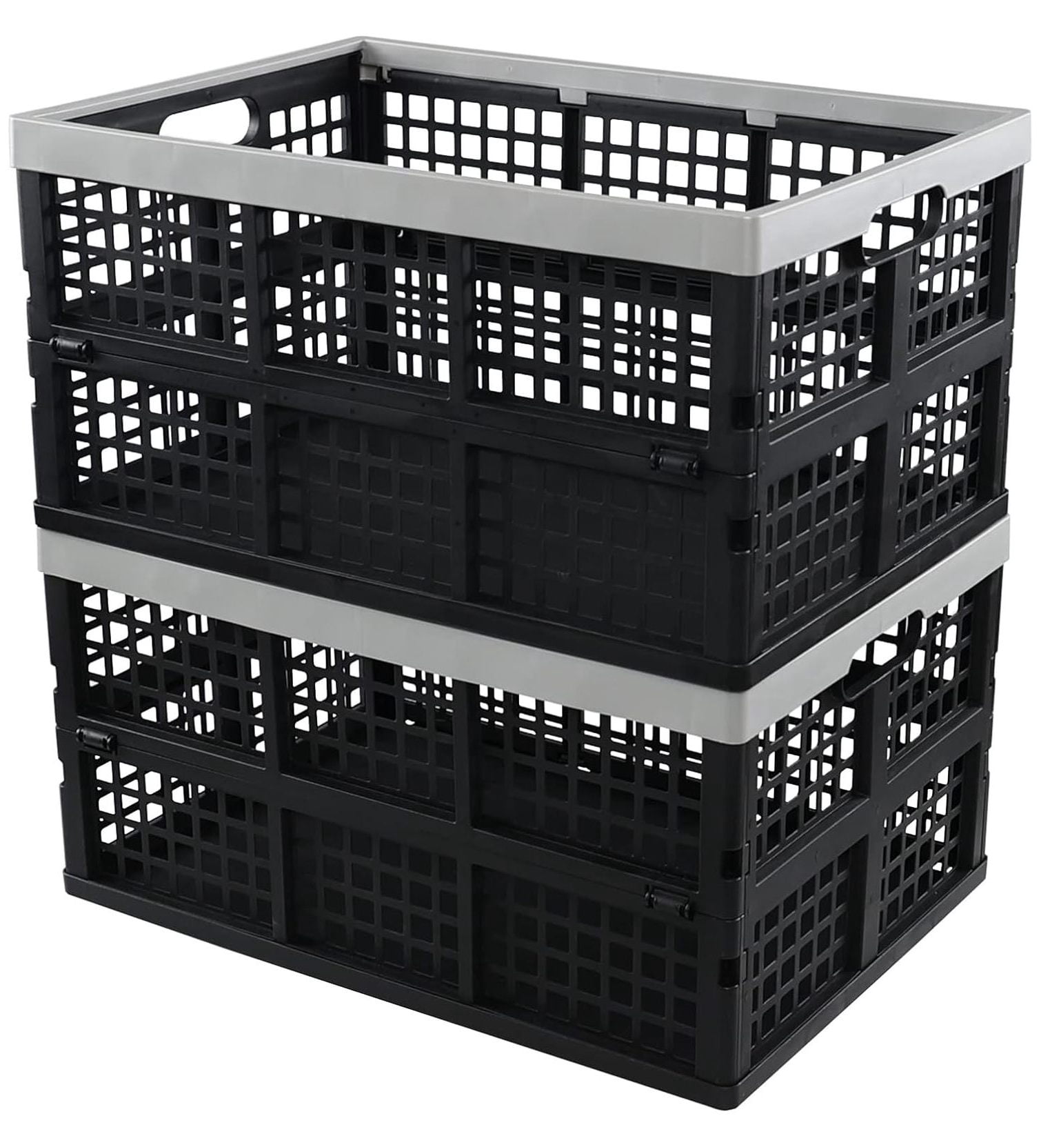 42 Liter Large Stackable Plastic Crate, Collapsible Storage Crate, 2 ...