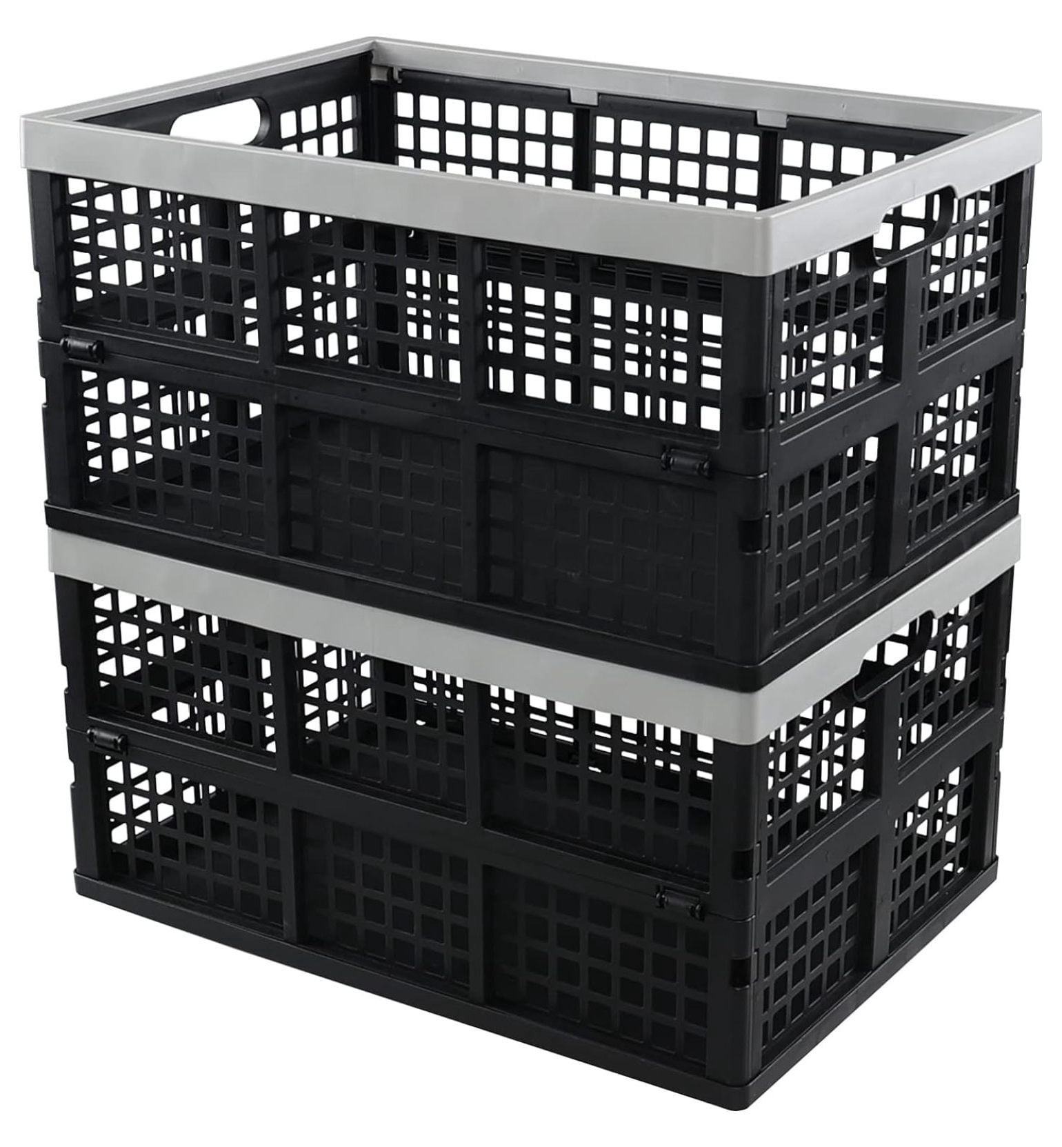42 Liter Large Stackable Plastic Crate, Collapsible Storage Crate, 2 ...