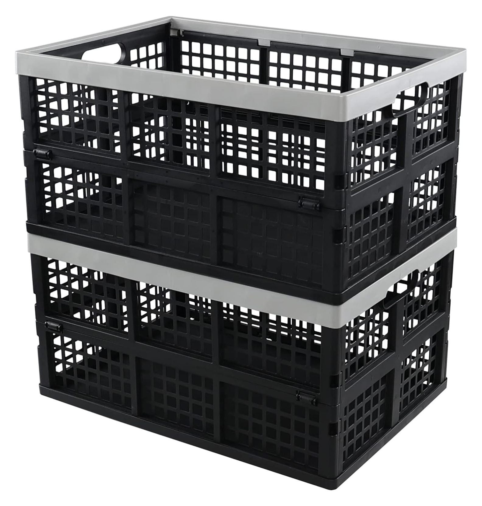 42 Liter Large Stackable Plastic Crate, Collapsible Storage Crate, 2 ...